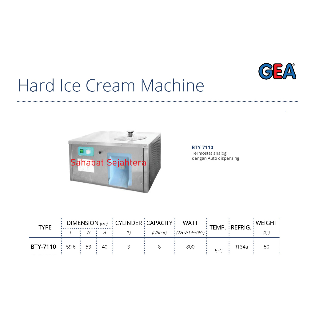 Jual Hard Ice Cream Maker / Mesin Pembuat Es Krim Dan Gelato GEA BTY-7110 | Shopee Indonesia