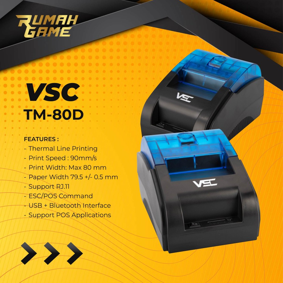 Jual PRINTER THERMAL 80MM BLUETOOTH VSC TM-80D RJ 11,MULTIDEVICE ...