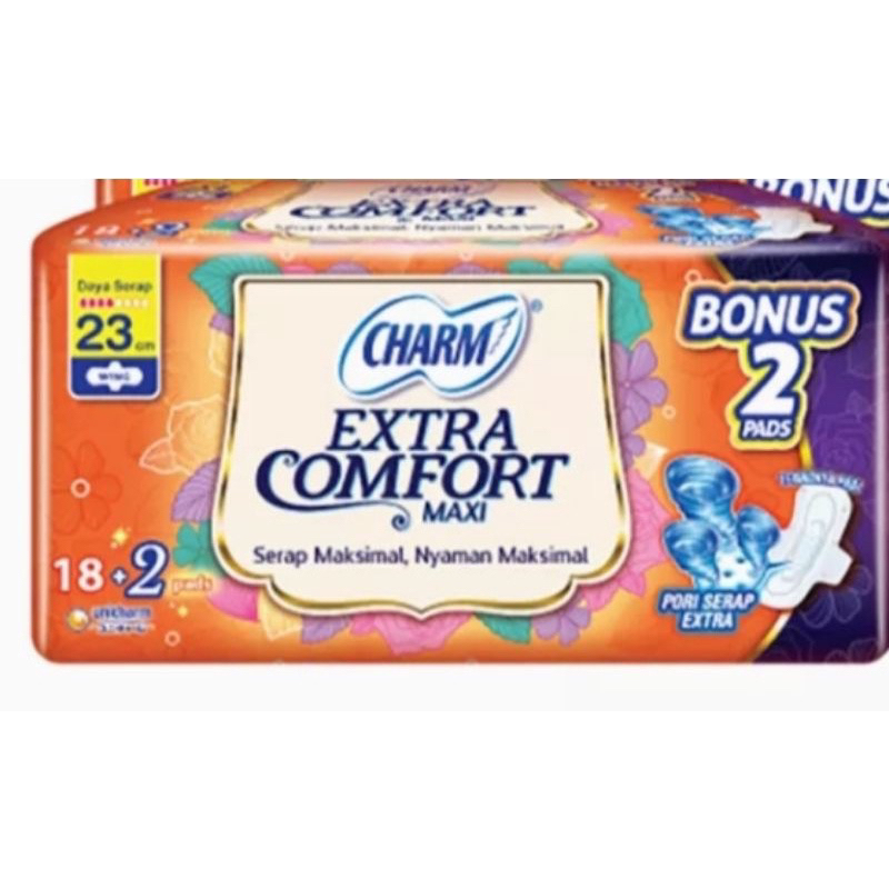 Jual Charm Extra Comfort Maxi 23cm 26cm Isi 18+2pads 8pads | Shopee ...