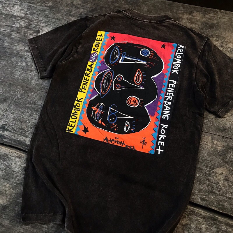 Jual KELOMPOK PENERBANG ROKET X ALIPJON TIGA BERMUDA TSHIRT BLACK WASHL ...
