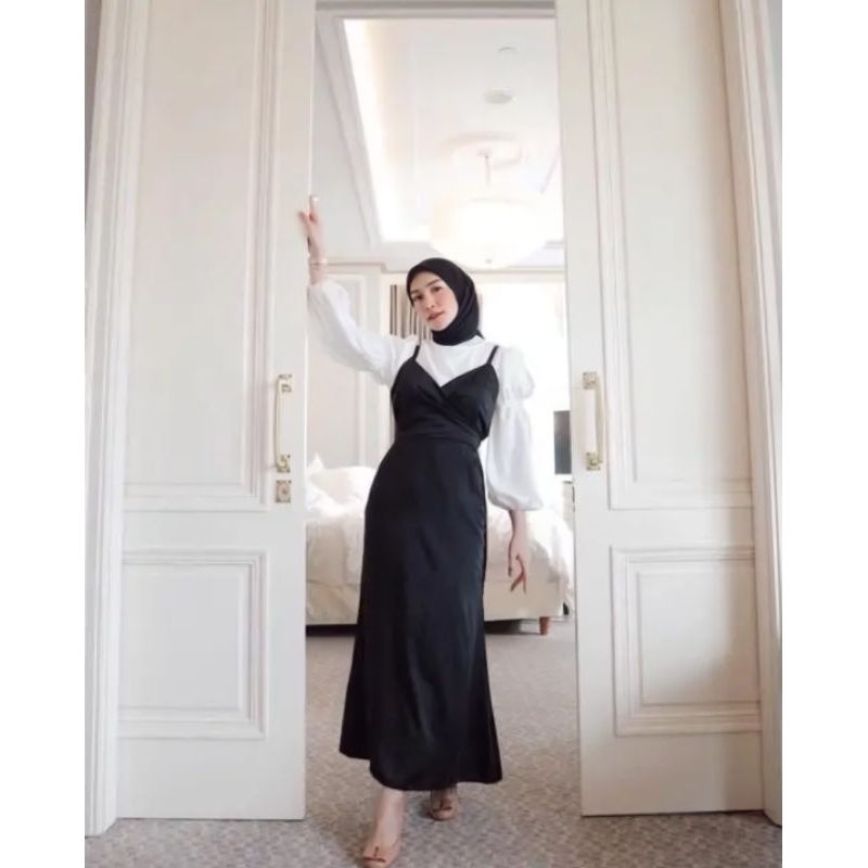 Jual Long Dress Satin Silk Kimono Tali Kecil Dress Korean Style Party ...