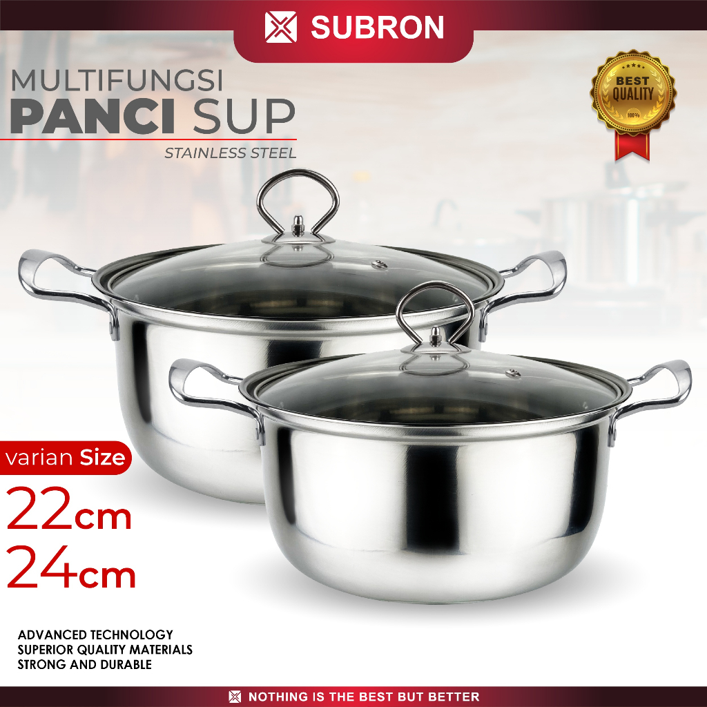 Jual SUBRON Panci Sup Soup Pot 22cm 24cm Stainless Steel Tutup Kaca ...