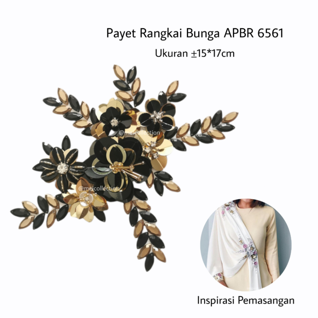 Jual payet rangkai bunga 3d APBR 6561 black gold bunga jahit | Shopee ...