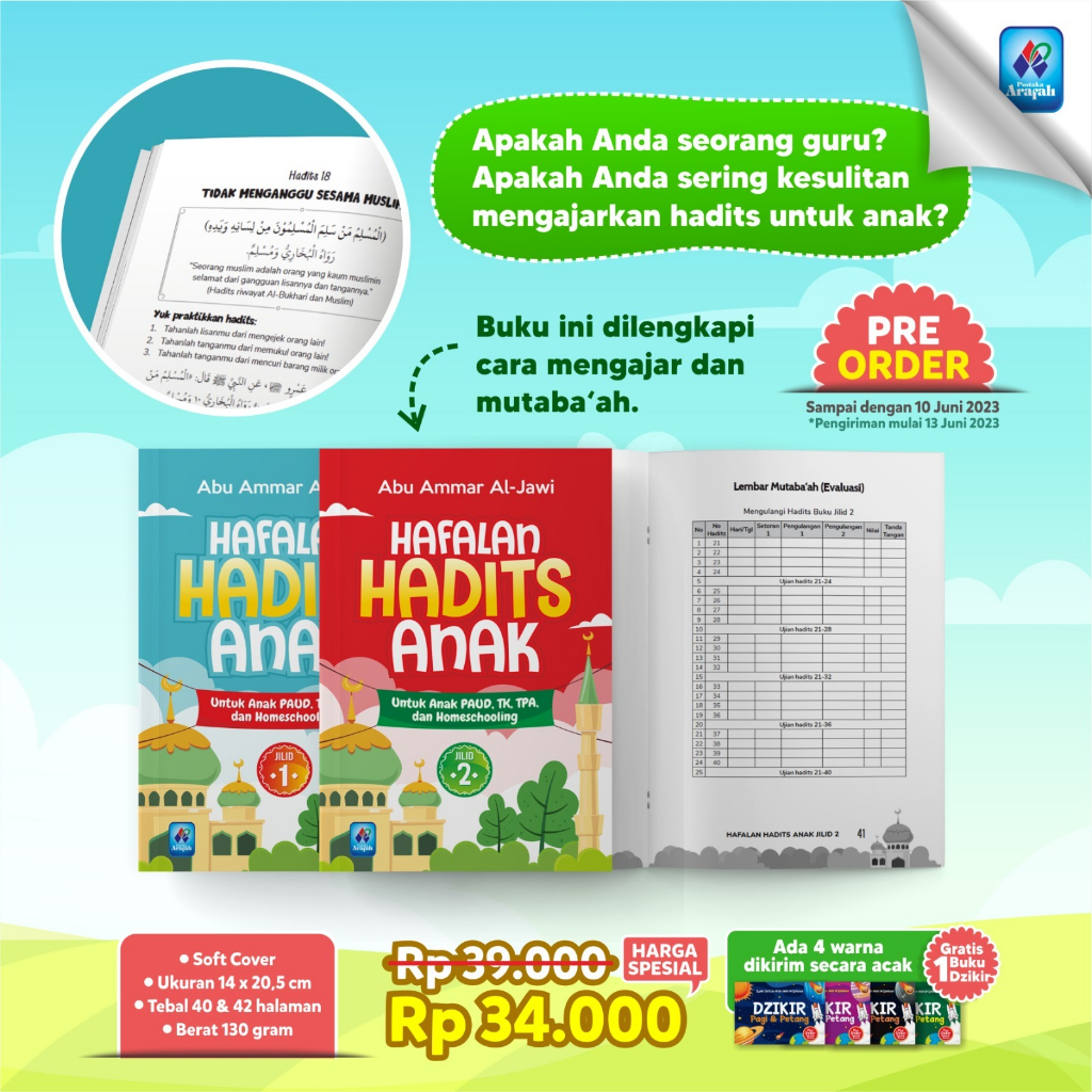 Jual Hafalan Hadits Anak Jilid 1 dan 2 Untuk Anak PAUD TK TPA Dan ...