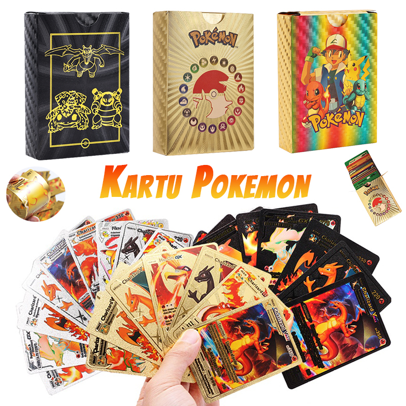 Jual Kartu Pokemon Charizard 1 box 55pcs Metal emas Pokemon Shiny Cards ...