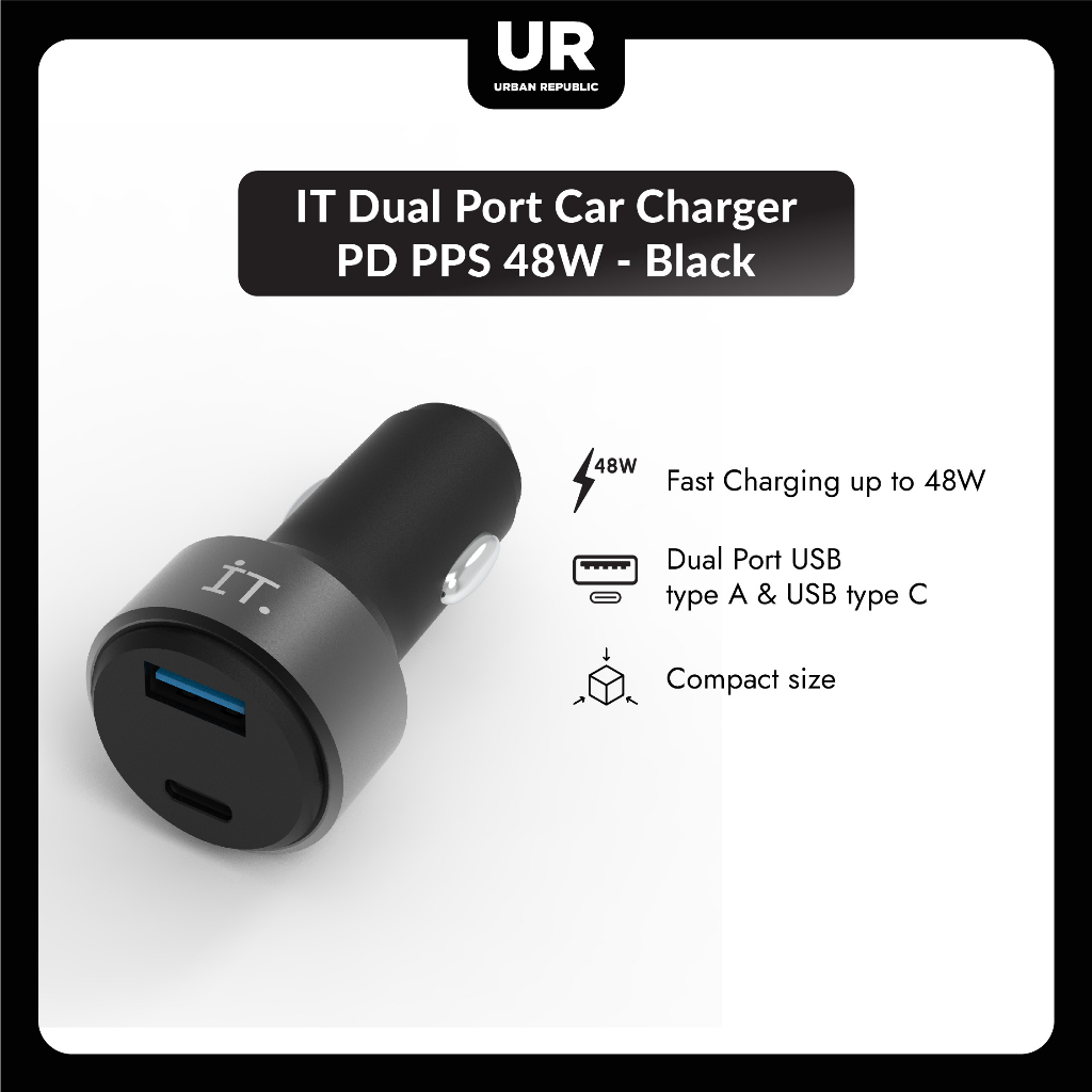 Jual IT Dual Port Car Charger PD PPS 48W - Black | Shopee Indonesia