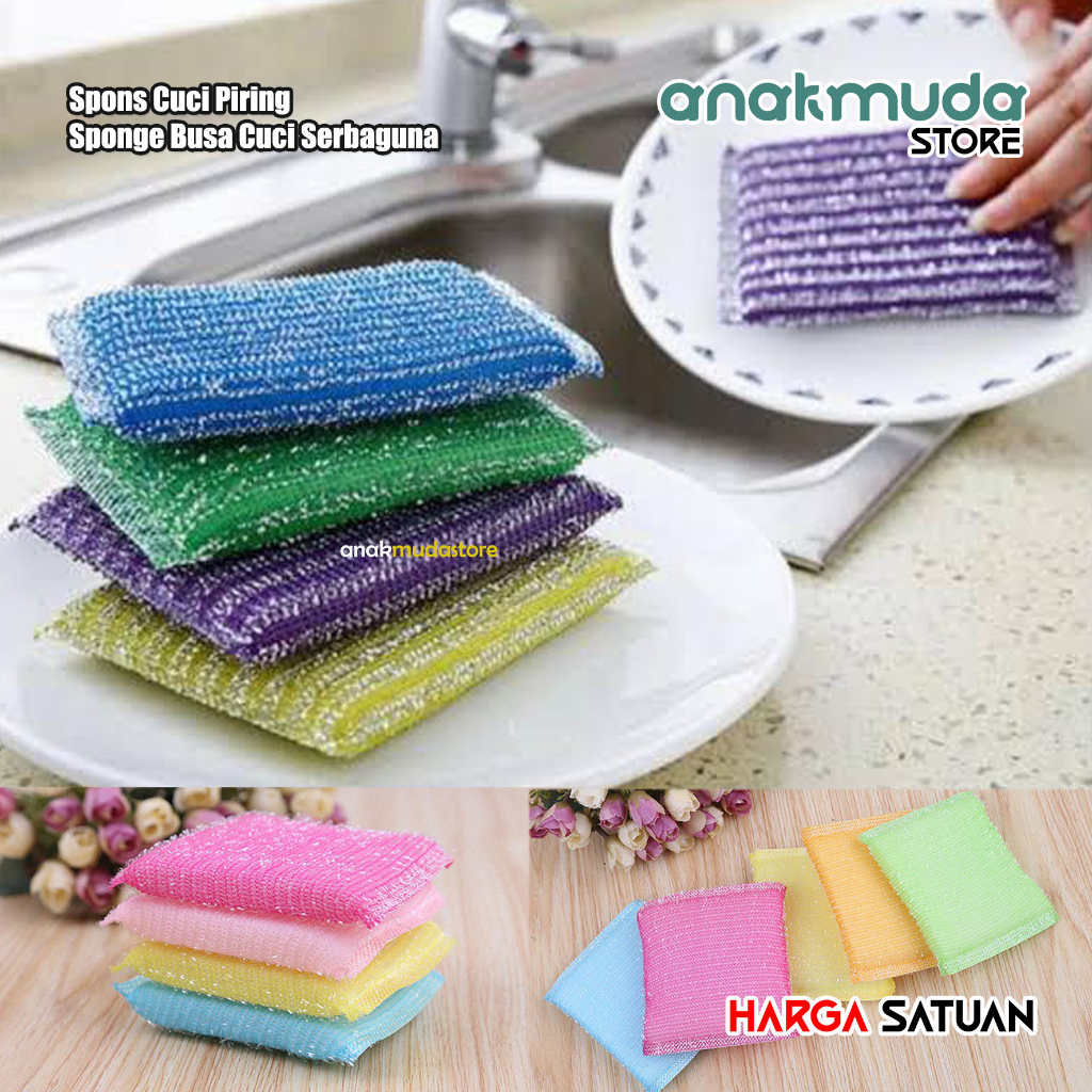 Jual (SBP4) Spons Cuci Piring Sponge Busa Cuci Serbaguna Warna Warni ...