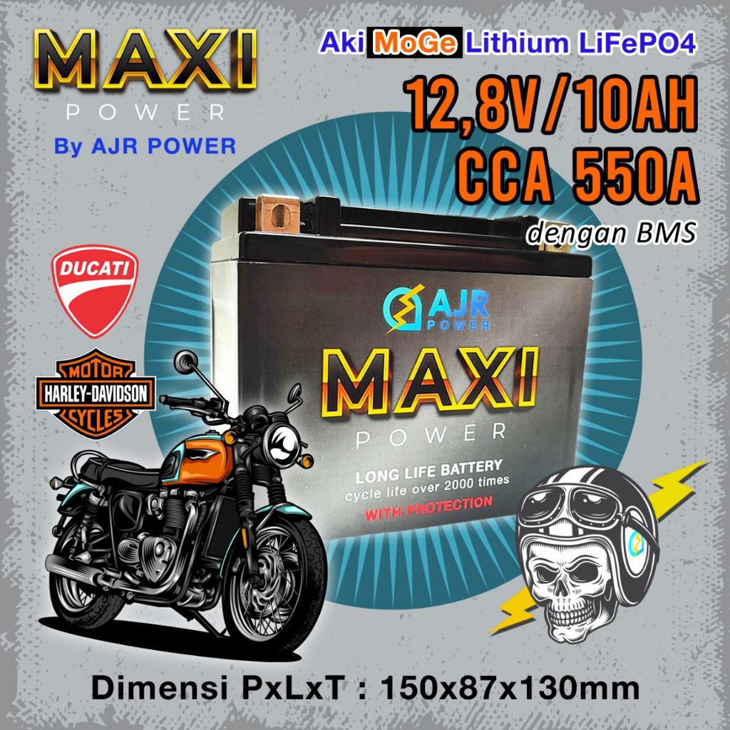 Jual ACCU AKI Lithium LiFePo4 MOGE HARLEY DUCATI AJR POWER 12V 12,8V ...