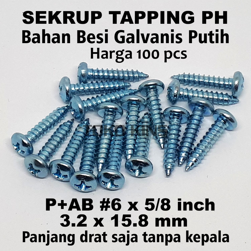 Jual Sekrup PH 6 x 5/8 " per 100 pcs Tapping PAB Skrup 3 x 16 mm obeng ...