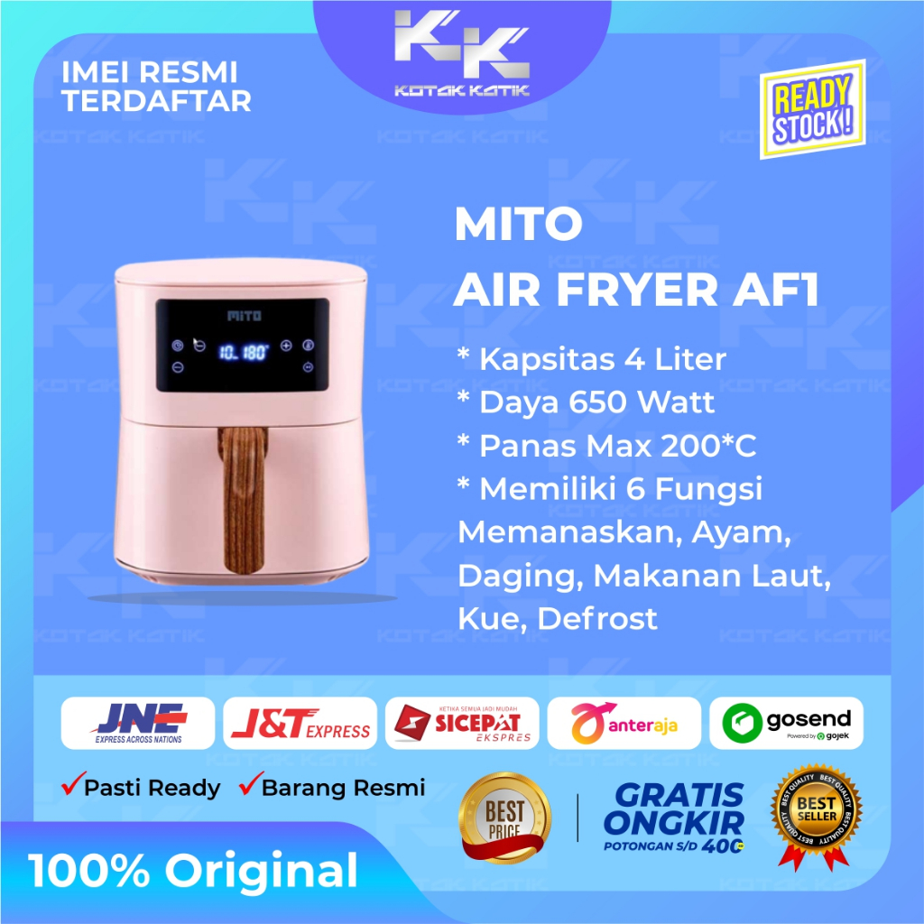 Jual [ FREE BUBBLE ] MITO Air Fryer Low Watt AF1 Wood Handle Series ...