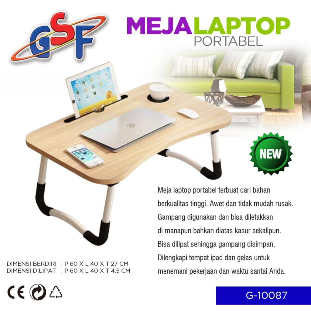 Jual Meja Laptop Lipat Portable GSF Polos Multifungsi/ Meja Belajar ...