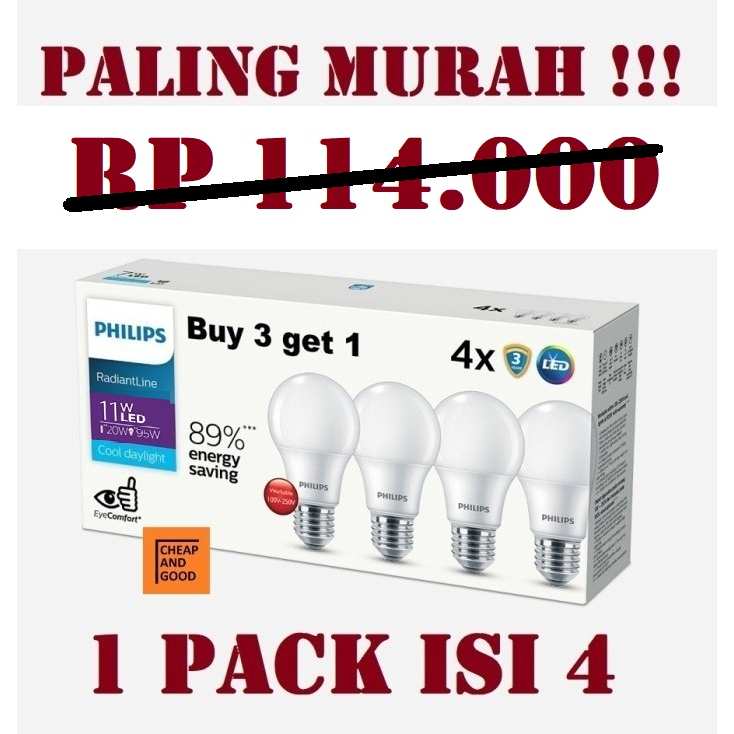 Jual Lampu LED Phillips Philips Radiantline 11W 11 Watt Isi 4 Putih ...