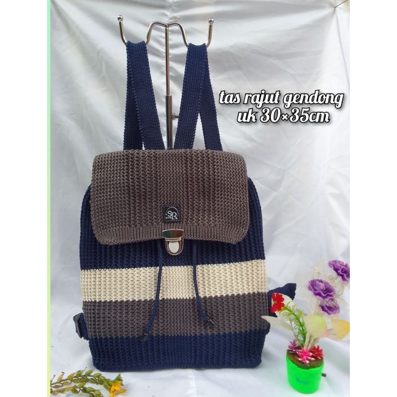 Jual tas rajut gendong kekinian murah promo / tas ransel wanita model ...