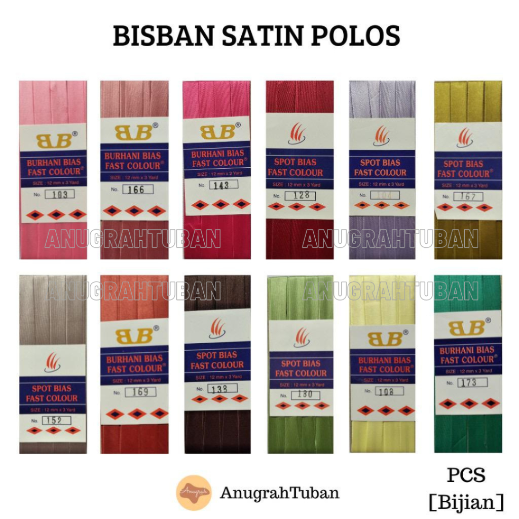 Jual Bisban/Bias/Bis Tape Polos Bahan Satin 3 Yard Warna Warni | Shopee ...