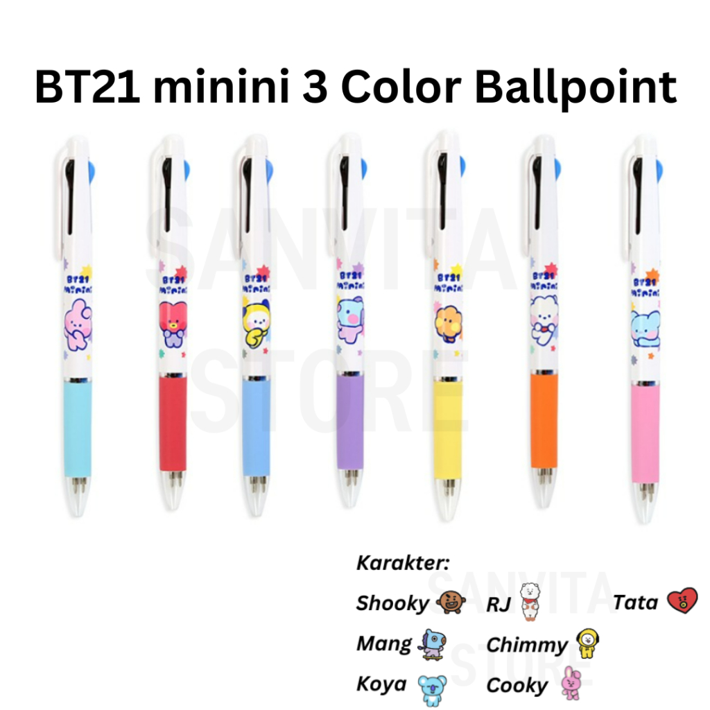 Jual BT21 minini 3 Color Ballpoint Pen MANG SHOOKY KOYA RJ CHIMMY COOKY ...