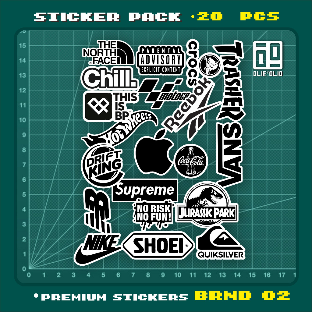 Jual STICKER PACK LOGO MEREK BRAND BLACK HITAM PUTIH | STIKER LAPTOP ...