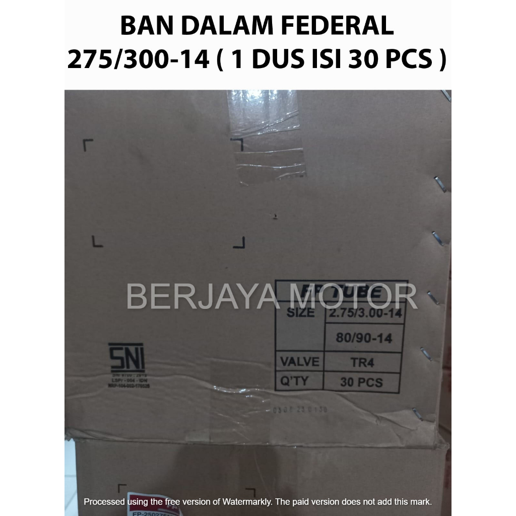 Jual 1 DUS ISI 30 PCS BAN DALAM FEDERAL RING 14 275/300-14 MOTOR MATIC ...