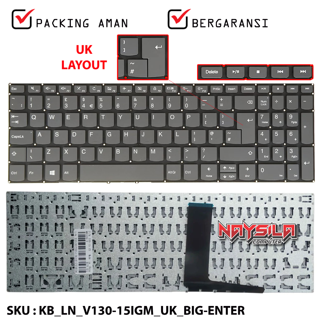Jual UK Layout Keyboard Lenovo Ideapad 3-15ADA 3-15ARE 3-15IGL 3-15IML V130-15IGM V130-15IKB ...