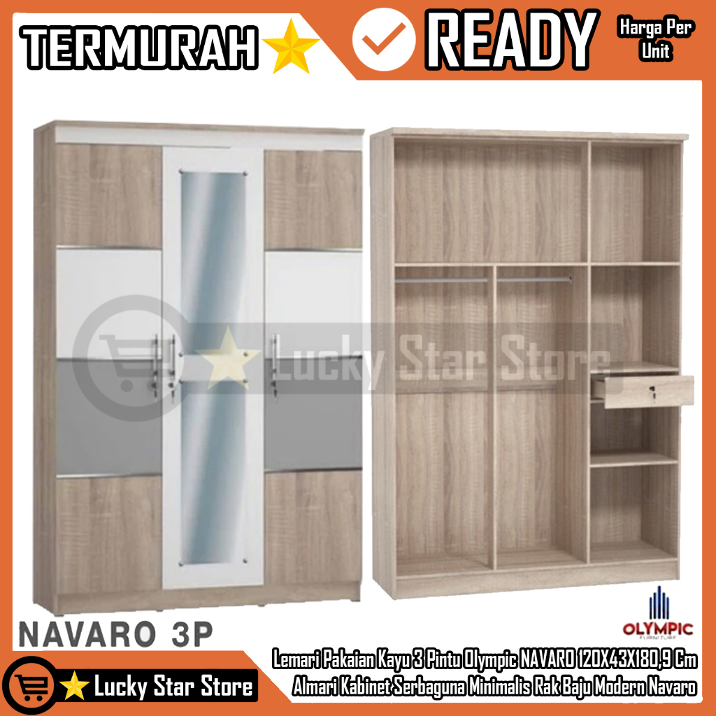 Jual [Instan] Lemari Pakaian Kayu 3 Pintu Olympic LITE NAVARO Baju ...