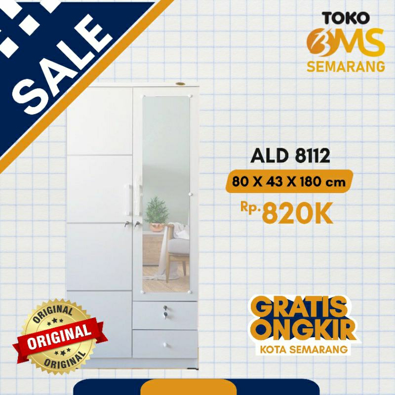 Jual Promo Lemari Pakaian 2 Pintu Ald 8112 gantungan cermin + laci toko ...