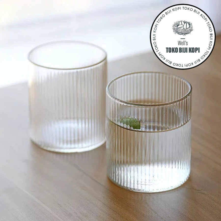 Jual GELAS MINUMAN KACA BOROSILIKAT KOPI TEH UNIK MOTIF GARIS KT011 300 ML | Shopee Indonesia