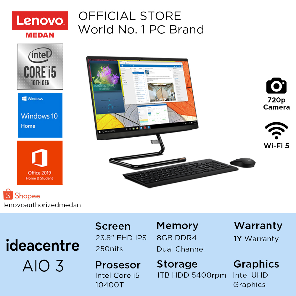 Jual Lenovo AIO 3i 24IMB05 RYID, RXID, Ci5-10400T/8GB(2x4GB)/1TB /512GB ...