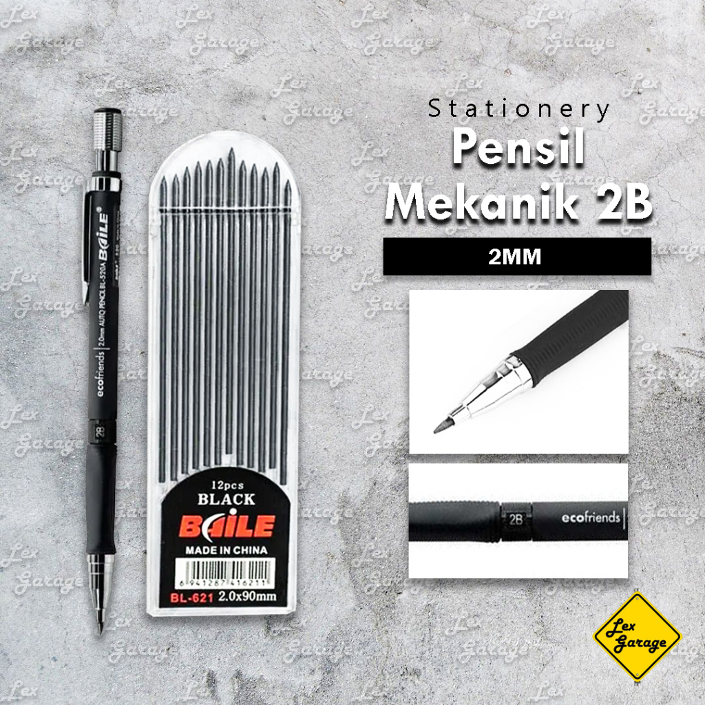 Jual Pensil Mekanik 2B Mechanical Graphite Pencil + Isi Pensil 12 pcs ...