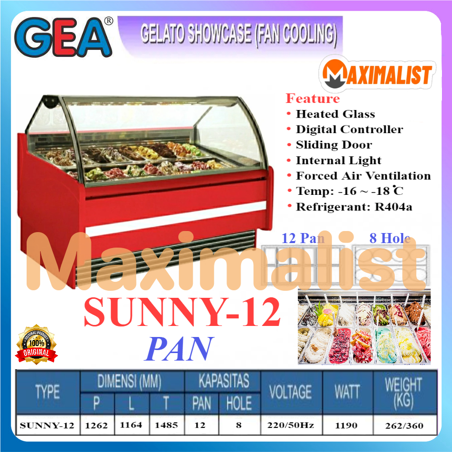 Jual GEA SUNNY-12 SUNNY-16 SUNNY-18 SUNNY-20 SUNNY-24 Gelato Showcase / Tempat Memajang Es Krim ...