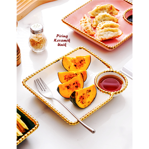 Jual LIST GOLD Piring Unik ADA SEKAT SAMBAL Mewah Elegan Piring Saji ...