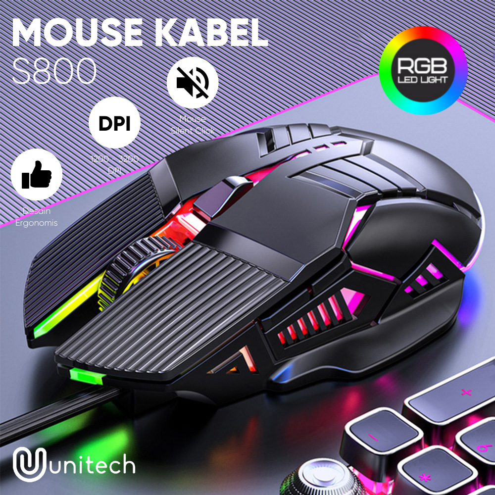 Jual Mouse Gaming Kabel Optical Unitech Colorful Backlight Silent Click ...