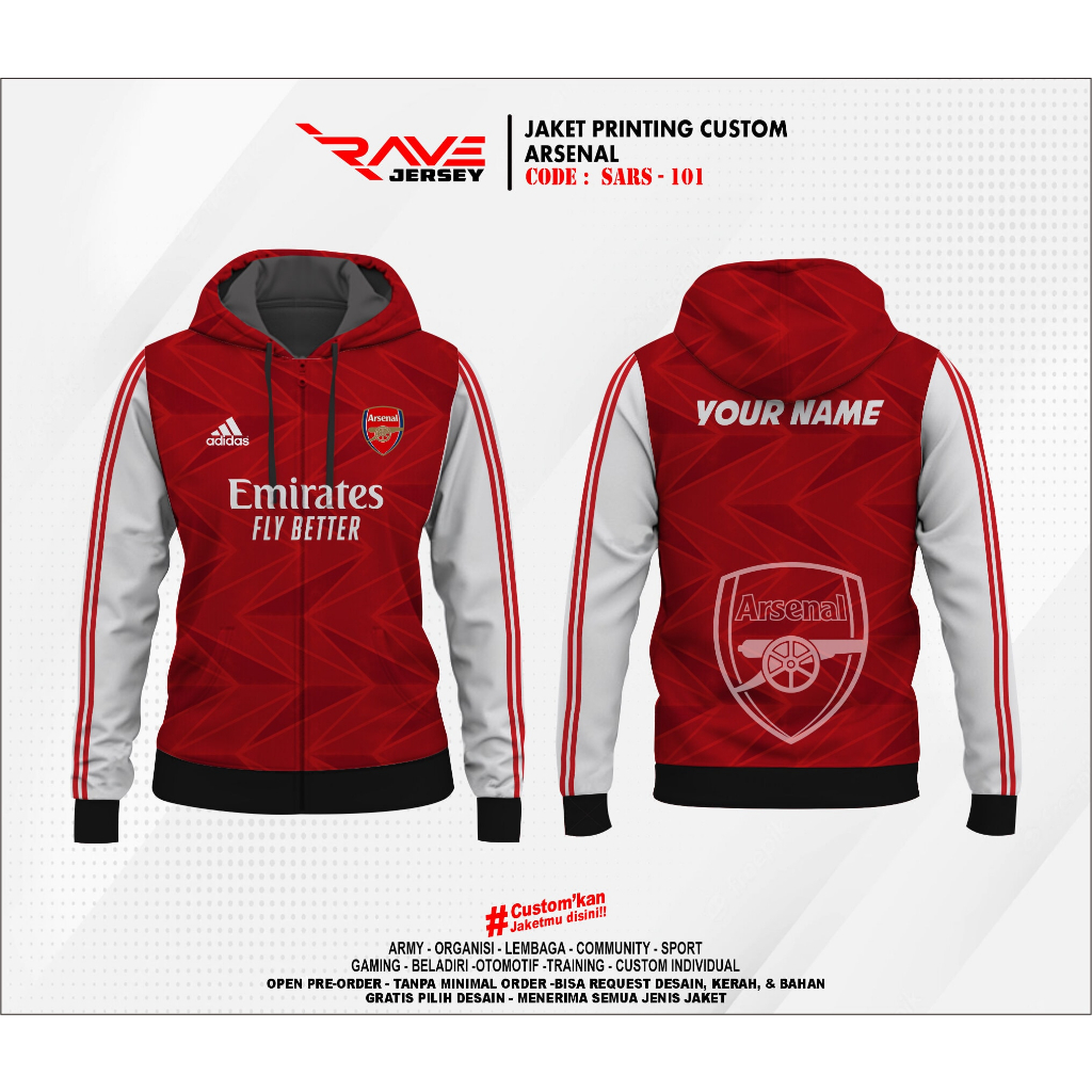 Jual JAKET ARSENAL FULL PRINTING SUBMATION CUSTOM (DESAIN SUKA SUKA) | Shopee Indonesia