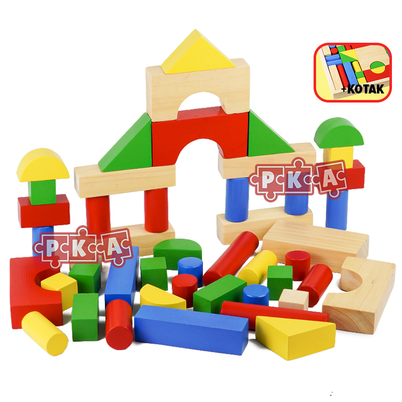 Jual Mainan Edukasi Kayu Anak Balok Susun 47 Pc City Block Susun Blocks ...