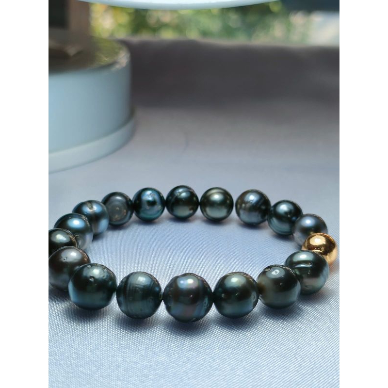 Jual gelang full mutiara air laut hitam tahiti black Tahitian pearls ...