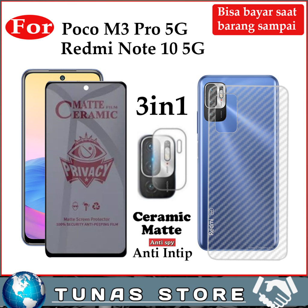 Jual Paket 3 IN 1 Tempered Glass Xiaomi Poco M3 PRO 5G Redmi Note 10 5G Matte anti SpyTg ...