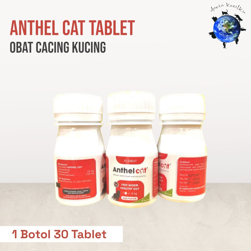 Jual Anthel Cat Tablet Obat Cacing Kucing Kalbe Farma (1 Botol 30 ...
