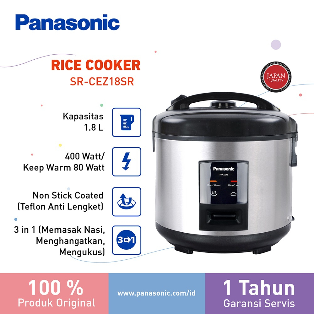 Jual Panasonic Rice Cooker Non Stick Coated Penanak Nasi 1.8 L SR-CEZ18 ...