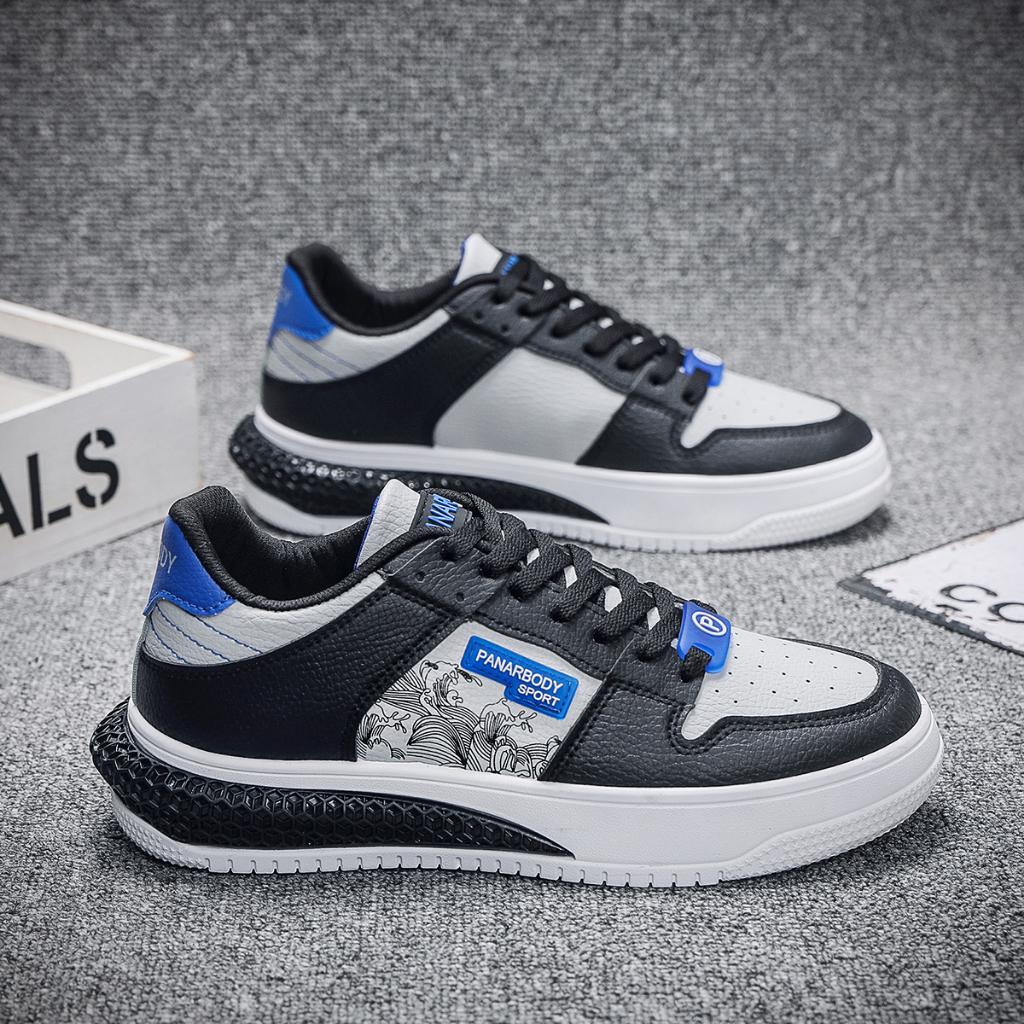 Jual Sepatu Sneakers Hitam Modis Pria Bermotif Sepatu Cowok Kece Trendy ...