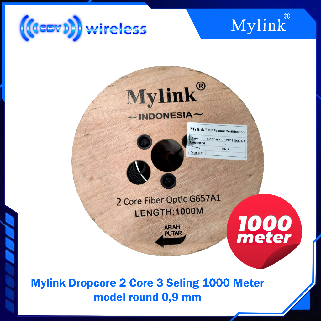 Jual Mylink Kabel FTTH Dropcore 2 Core 3 Seling 1000meter Fiber optic 1 Km - 2Core FO Round Type ...