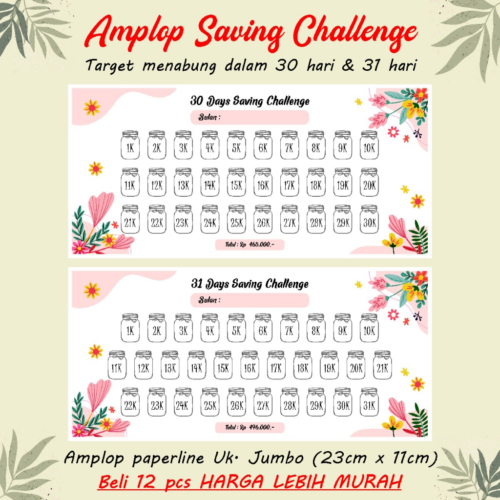 Jual Amplop Target Savings Challenge Tantangan Menabung Tabungan ...