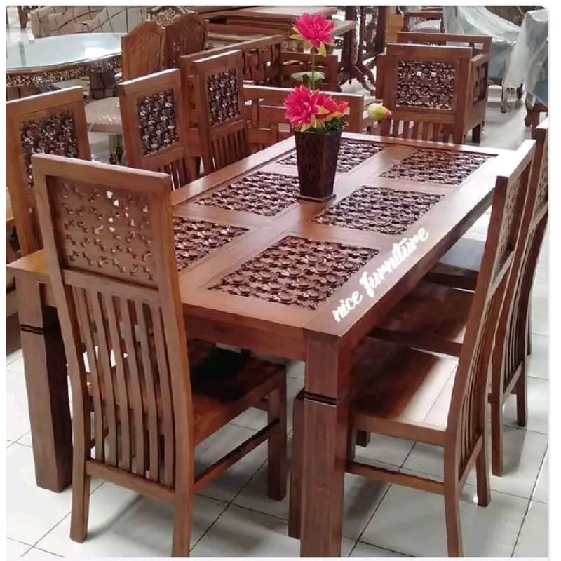 Jual Meja makan bunga seribu / meja makan kayu jati ukir Jepara ...