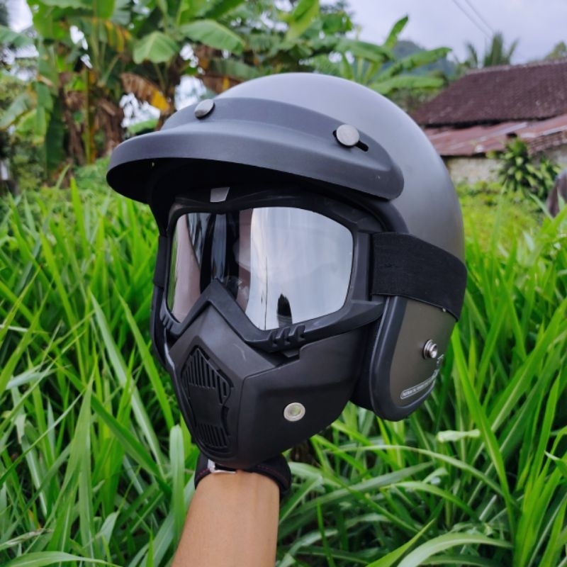Jual HELM BOGO DEWASA GOGLE MASK RETRO | Shopee Indonesia