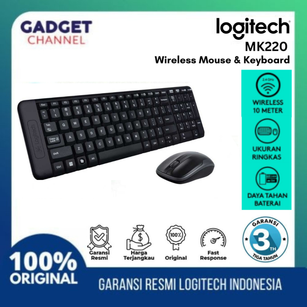 Jual Logitech Mk220 Paket Combo Mouse Dan Keyboard Wireless Garansi Resmi 3 Tahun Shopee