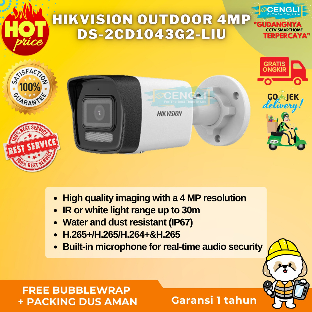 Jual CAMERA DS-2CD1043G2-LIU HIKVISION IP 4MP DUAL LIGHT BULLET AUDIO | Shopee Indonesia