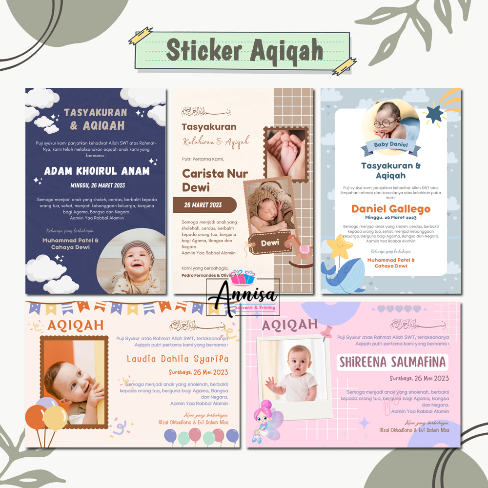 Jual Sticker Tasyakuran Aqiah / Undangan Aqiqah / Sticker Kelahiran ...