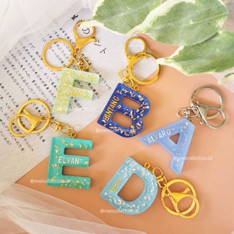 Jual Gantungan Kunci resin huruf custom BASIC FLAKES Nama Alphabet ...