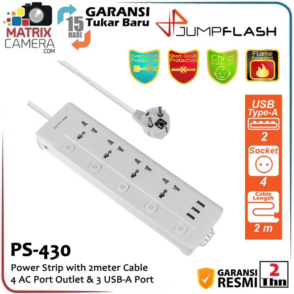 Jual Jumpflash PS-430 Stop Kontak 4 AC Power 3 USB-A Ports & Power ...