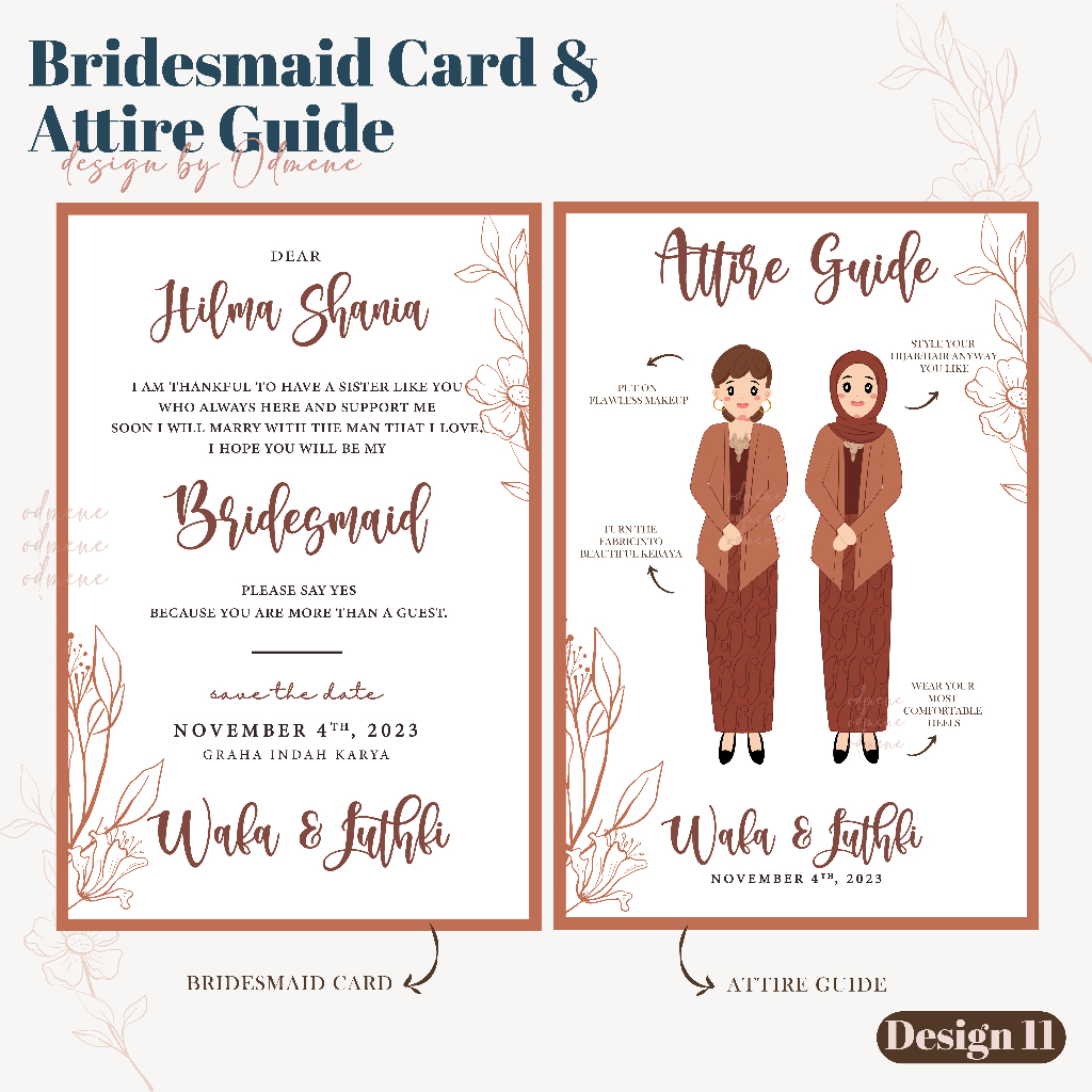 Jual Aesthetic Bridesmaid Card and Attire Guide by Odmene | Shopee ...