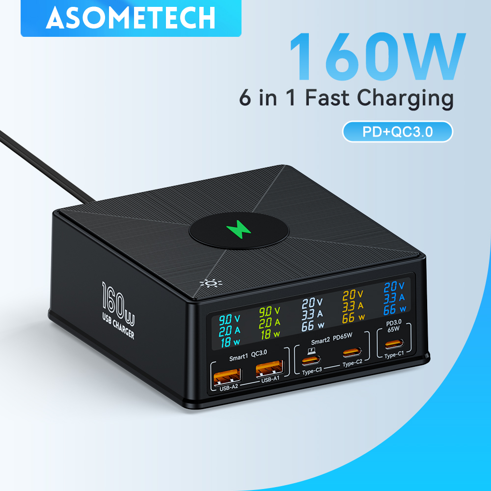 Jual 160W GaN Charger 5 Port USB Type C PD 65W Wireless 15W Fast ...
