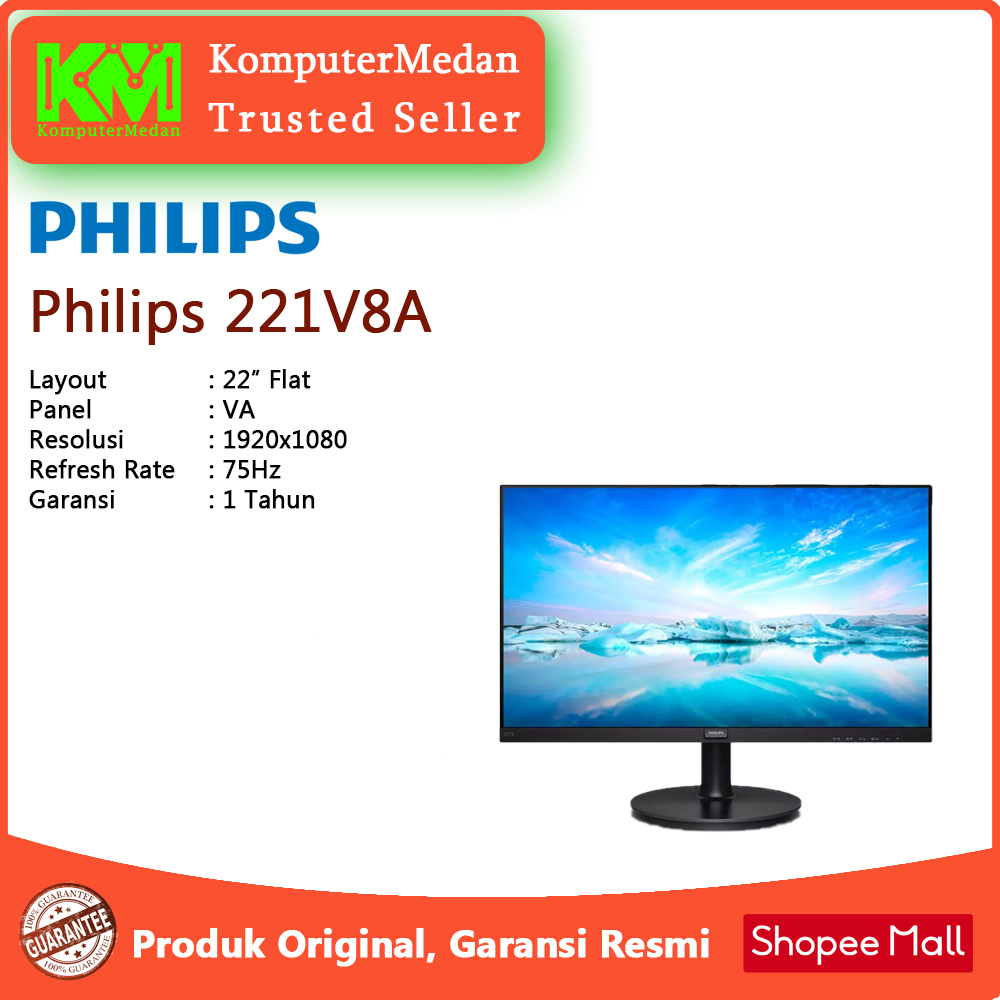 Jual LED MONITOR PHILIPS 221V8A (22") VA/FHD/4MS/75HZ/HDMI/VGA ...