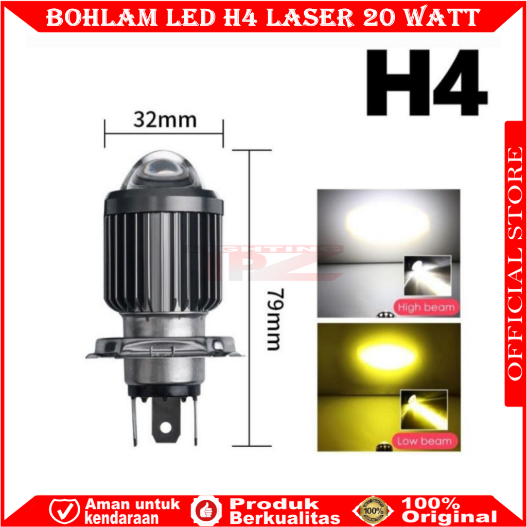 Jual ORIGINAL LAMPU UTAMA MOTOR H4 LED LASER 2 WARNA HI / LOO 20 WATT ...